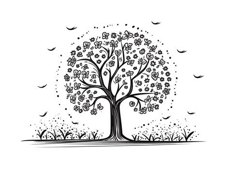 Tree Celebrating The Arrival Of Spring Coloring Page