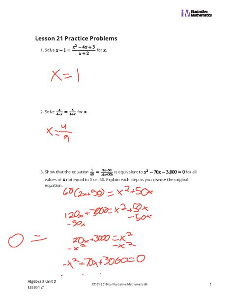 Algebra Lesson Curated Practice Problem Set Unit Problems Lesson Practice Problems