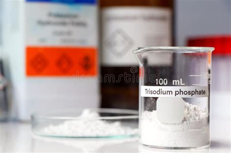 Trisodium Phosphate Powder In Glass Chemical In The Laboratory Stock