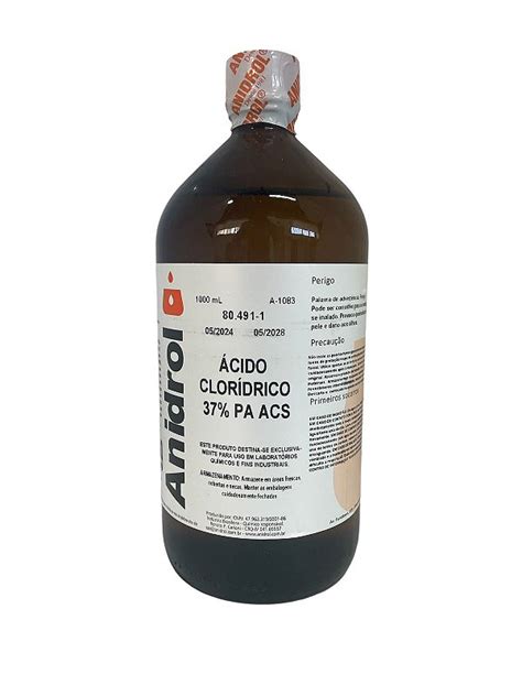 Ácido Clorídrico 37 Pa Acs Pc Polícia Federal 1l Anidrol