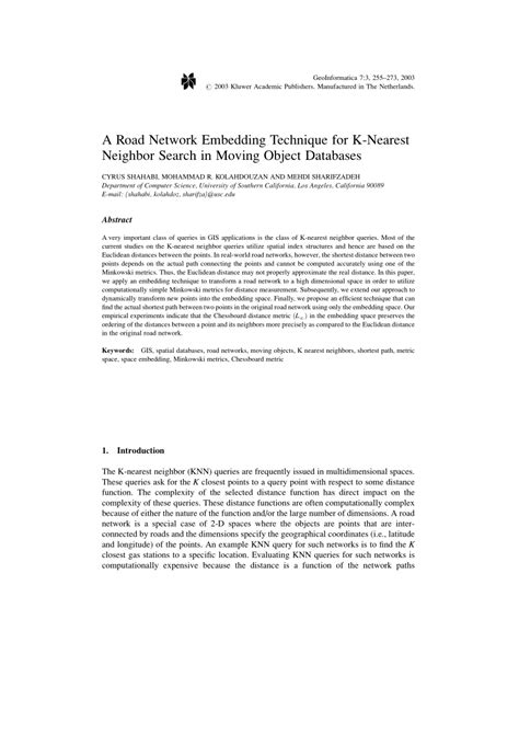 Pdf A Road Network Embedding Technique For K Nearest Neighbor Search In Moving Object Databases