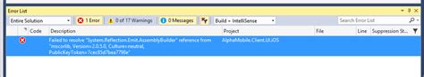 C Xamarin Forms Ios App Wont Build Failed To Resolve Systemreflectionemitassemblybuilder