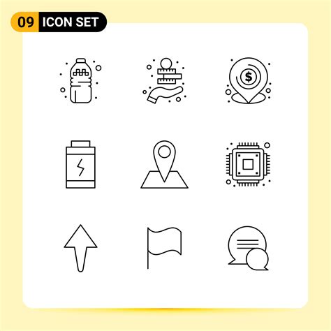 9 Universal Outline Signs Symbols Of Map Contact Lend Power Battery