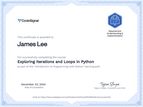 course certificate for exploring iterations and loops in python