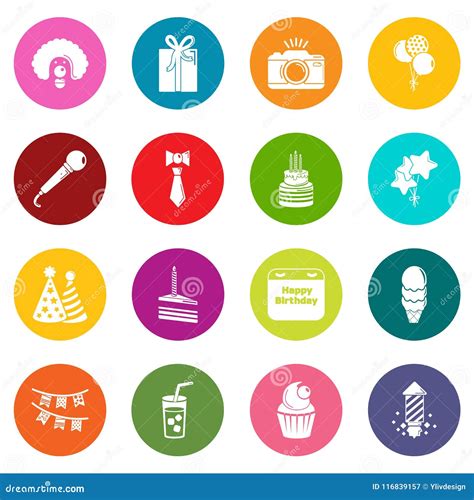 Happy Birthday Icons Set Colorful Circles Vector Stock Vector