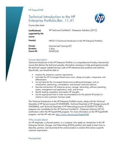 Technical Introduction To The Hp Enterprise Portfolio Rev 11 41