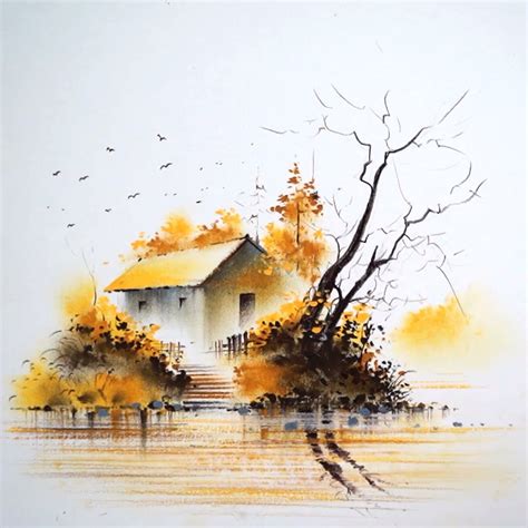 A Beautiful Village Scenery Drawing Using Oil Pastels Tree Oil