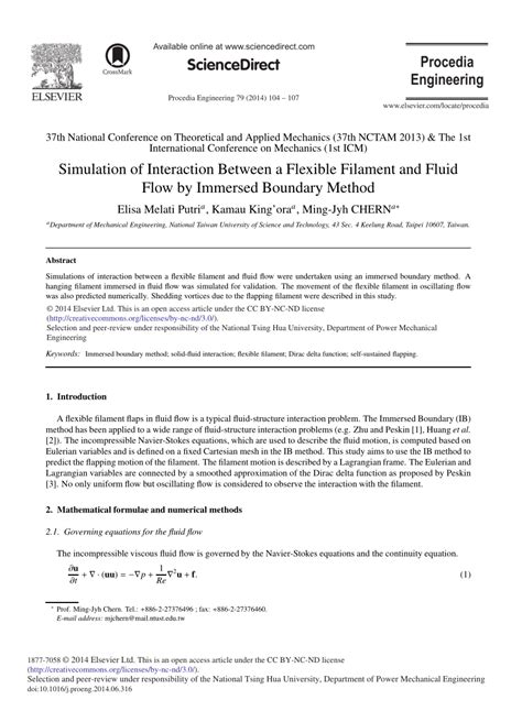 Pdf Simulation Of Interaction Between A Flexible Filament And Fluid Flow By Immersed Boundary