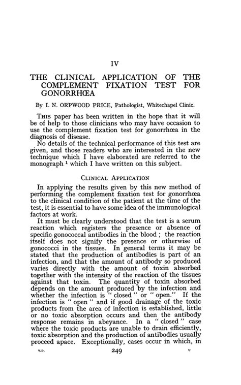 The Clinical Application Of The Complement Fixation Test For GonorrhŒa