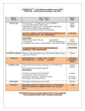 Remplissable En Ligne CLASSE DE 6 Me Liste Des Livres Scolaires Ann E