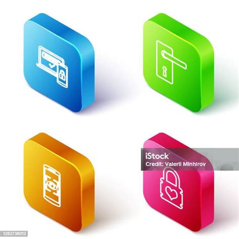 설정 등도 선 두 단계 인증 도어 핸들 모바일 눈 스캔 및 심장 아이콘자물쇠 벡터 3차원 형태에 대한 스톡 벡터 아트 및 기타 이미지 3차원 형태 가정의 방 건강