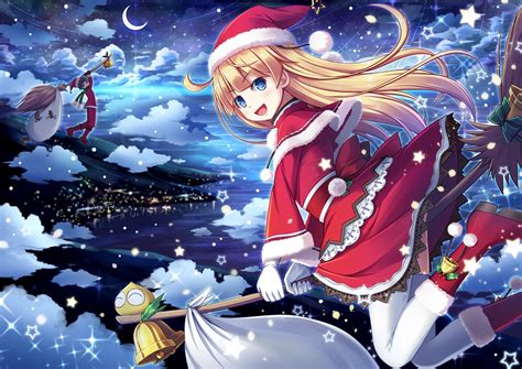 Wallpaper 1446x1024 Px Akashio Bell Blonde Blue Boots Christmas Clouds Eyes Gloves