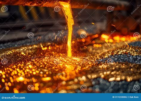 Molten Metal Pouring In Foundry Industrial Steel Manufacturing Hot