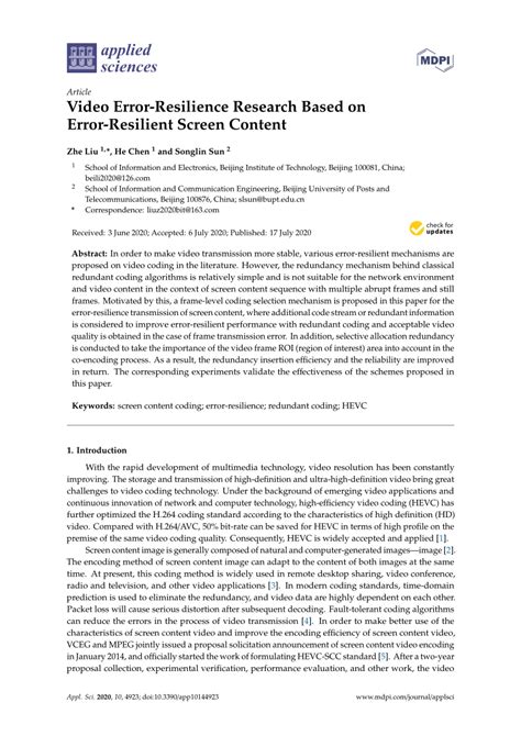 Pdf Video Error Resilience Research Based On Error Resilient Screen