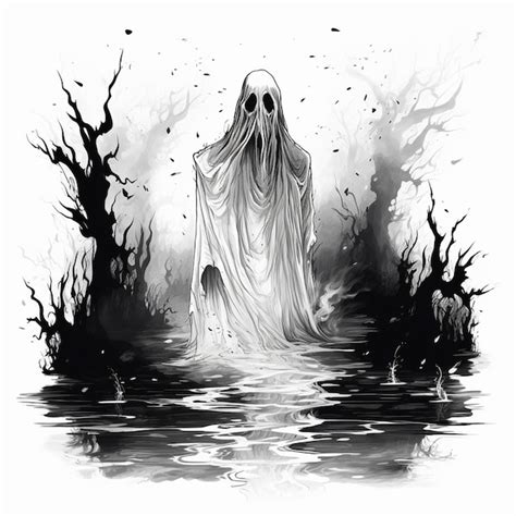 Premium Vector A Drawing Of A Ghost In The Water With A Ghost In The