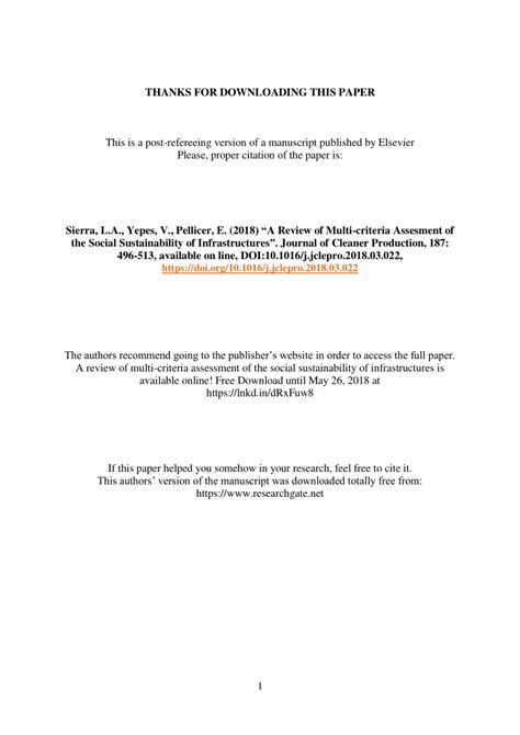 Pdf A Review Of Multi Criteria Assessment Of The Social Sustainability Of Infrastructures