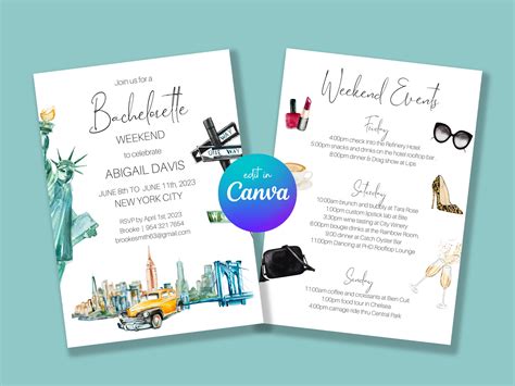 New York Bachelorette Party Invite Nyc Bachelorette Itinerary