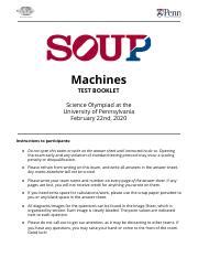 Machines SOUP 2020 Test Booklet Pdf Machines TEST BOOKLET Science