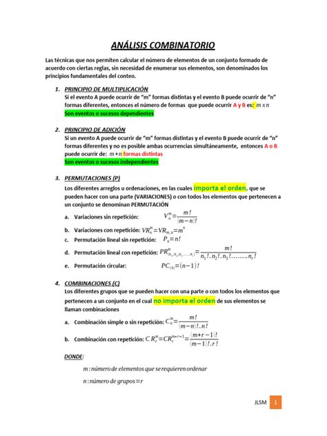 Analisis Combinatorio Pdf Combinatoria Permutación