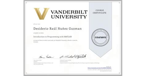 completion certificate for introduction to programming with matlab desiderio raul nuñez guzman