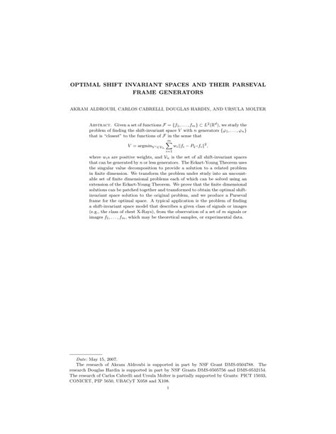 Pdf Optimal Shift Invariant Spaces And Their Parseval Frame Generators