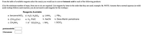 Answered From The Table Of Available Reagents Bartleby