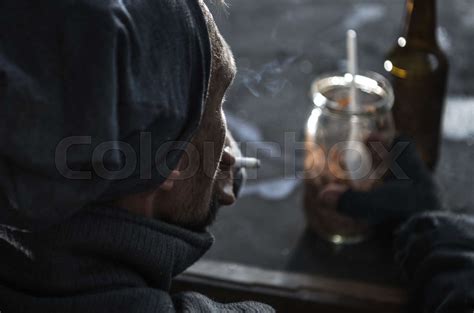 Homeless Men With Cigarette Stock Image Colourbox