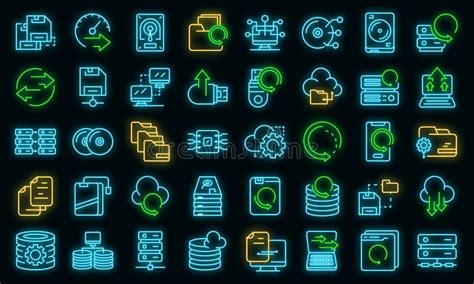 Backups Icons Set Vector Neon Stock Vector Illustration Of Update