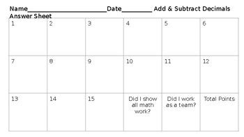 Add And Subtract Decimals By Ms Teacher TPT