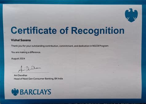 Vishal Saxena On Linkedin Award Certificate Appreciation Recognition