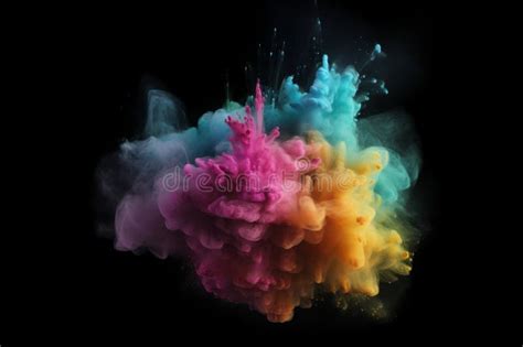 Exploding Colour Powder In Rainbow Colours On A Black Background Stock Illustration