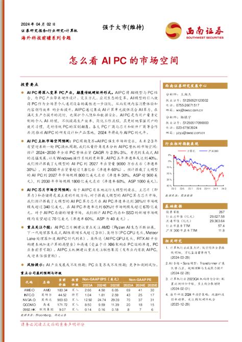 海外科技前瞻系列专题：怎么看ai Pc的市场空间
