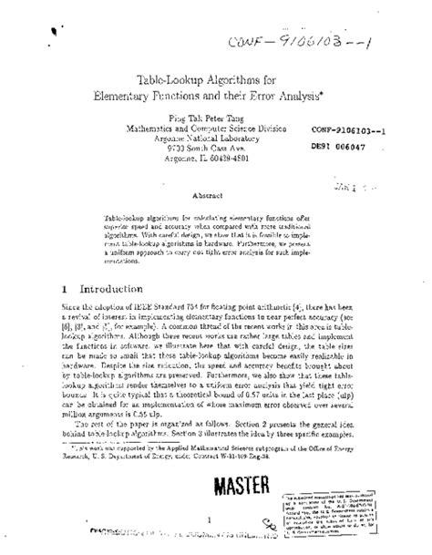 Pdf Table Lookup Algorithms For Elementary Functions And Their Error