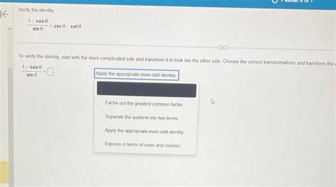 Solved Verify The Identity Sin Cos Csc Cot To Verify Chegg