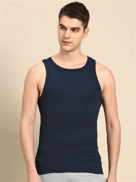 Buy Jockey Men Navy Blue Combed Cotton Solid Innerwear Vest Innerwear