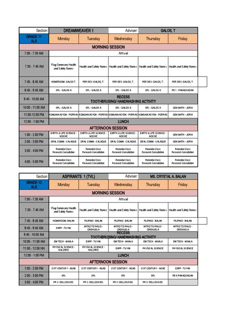 Als Shs Class Program 1st Sem 2023 2024 Pdf Working Conditions