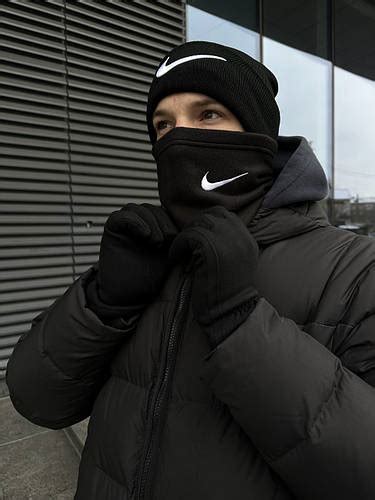 Мужской зимний комплект 3в1 Nike Шапка Перчатки Бафф до 25 С