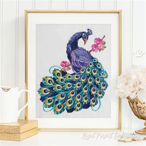 Oriental Peacock On A Blooming Branch Machine Embroidery Design 3