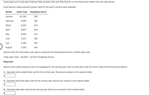 Using High Low To Calculate Predicted Total Variable Chegg