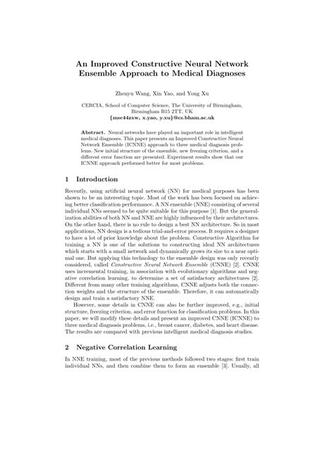 Pdf An Improved Constructive Neural Network Ensemble Approach To