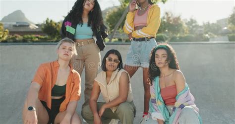 Women Gen Z Or Fashion Of Friends In City With Attitude Cool Swag Or