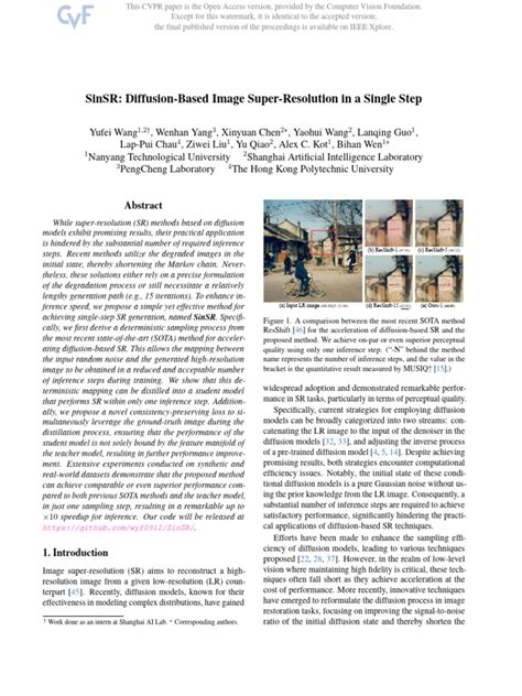 Sinsr Diffusion Based Image Super Resolution In A Single Step Pdf