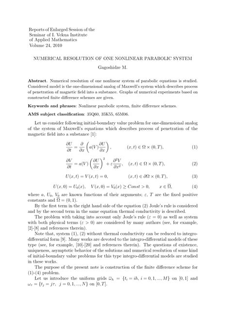 Pdf Numerical Resolution Of One Nonlinear Parabolic System