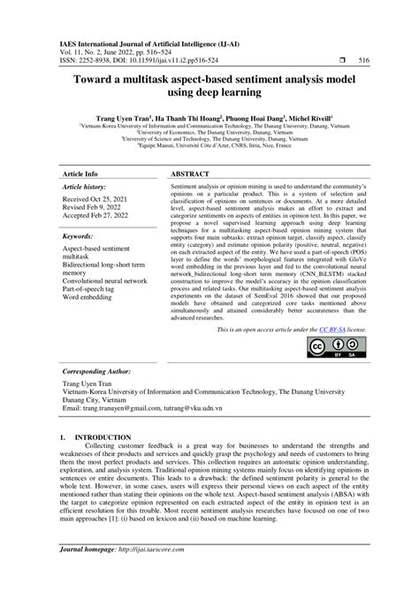 Pdf Toward A Multitask Aspect Based Sentiment Analysis Model Using