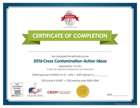 2016 Cross Contamination Action Ideas Certificate Pdf