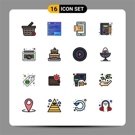 Flat Color Filled Line Pack Of 16 Universal Symbols Of Cake Event