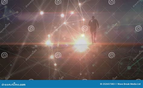 Animation Of Data Processing And Light Spots Over Man Running Stock Video Video Of Running