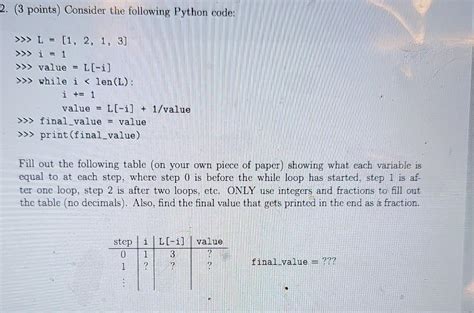 Solved Points Consider The Following Python Code Chegg