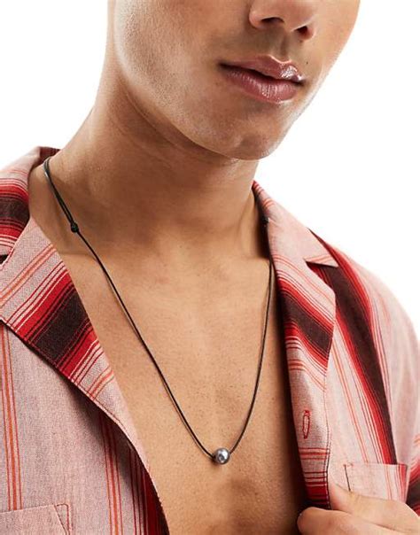 Faded Future Collana In Corda Nera Con Perla Pendente Grigia Asos