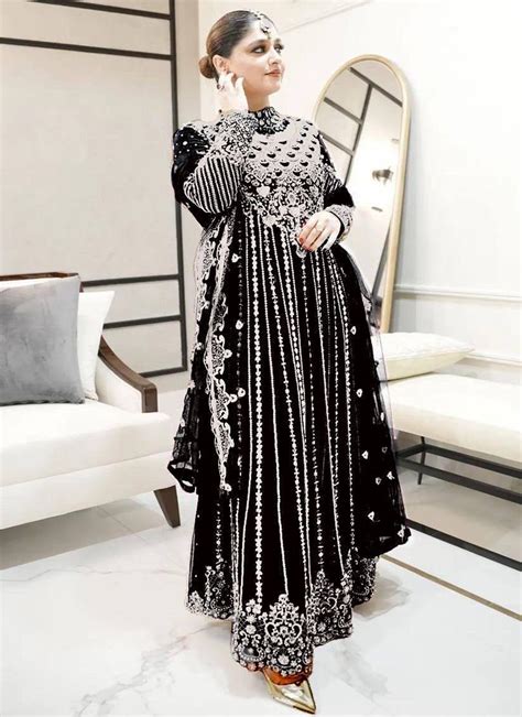 Buy Georgette Black Wedding Wear Embroidery Work Readymade Gown With